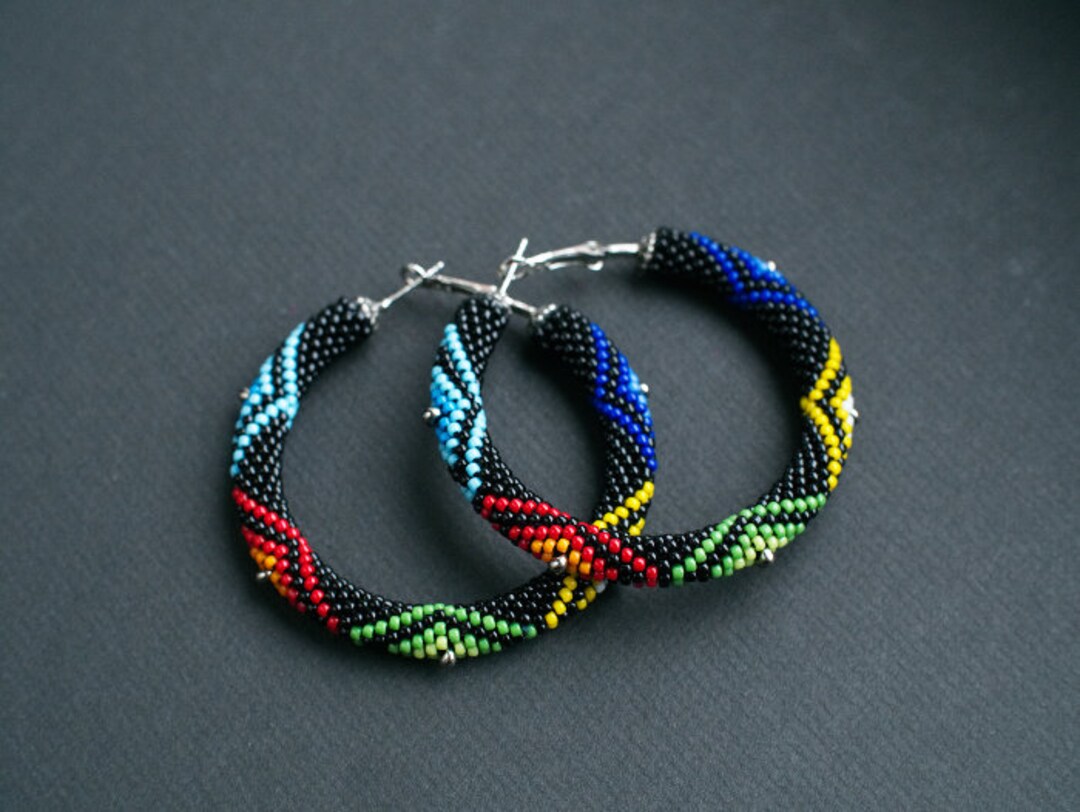 Colorful African Style Earrings, Colorful Native Inspired Hoops, Big ...