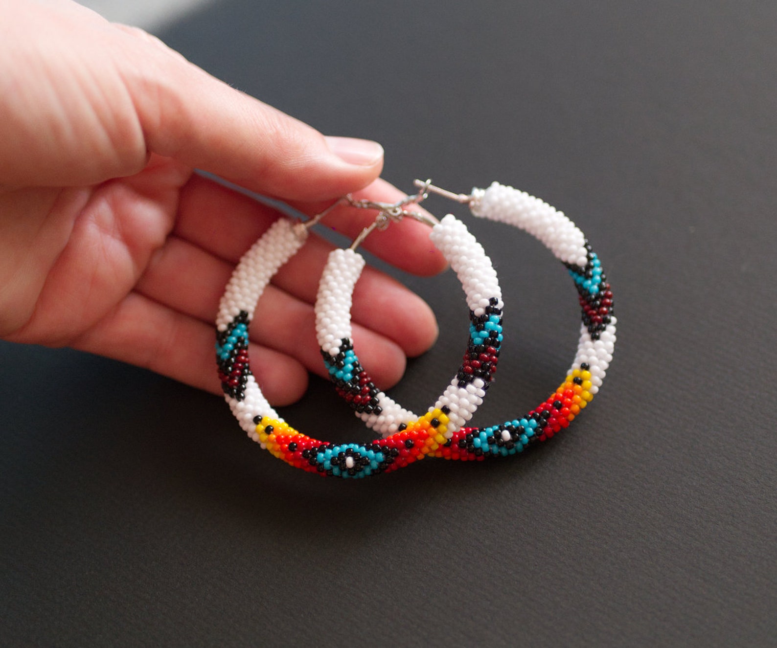 White Native Style Earrings, Ethnic Style Hoop Earrings, Southwestern ...