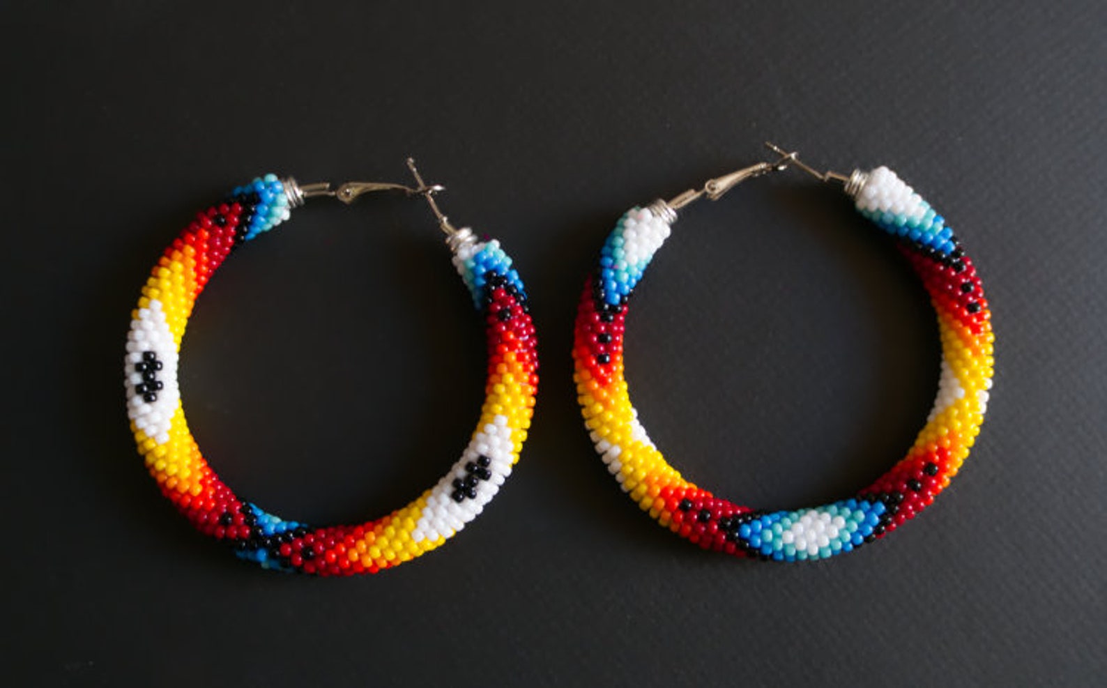 Colorful Native Style Earrings, Beaded Hoop Earrings, Native Hoop ...