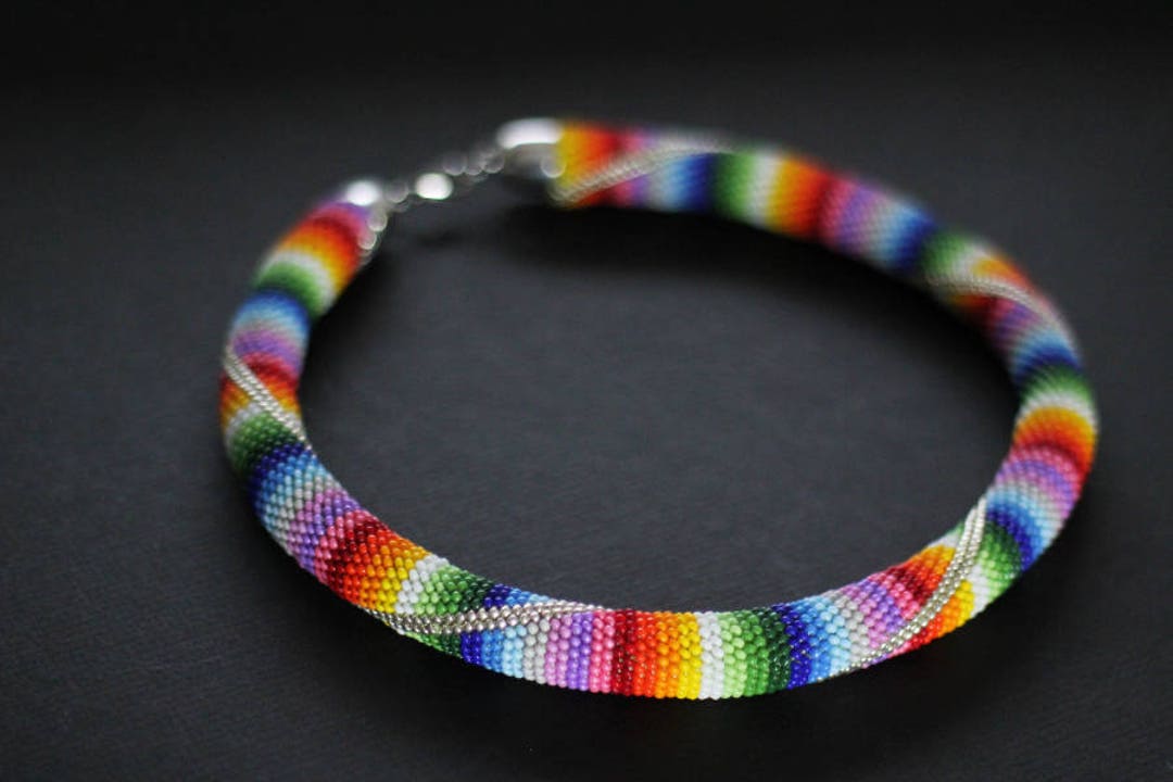 Peruvian Style Necklace, Beaded Rainbow Necklace, Chunky Rope Necklace ...