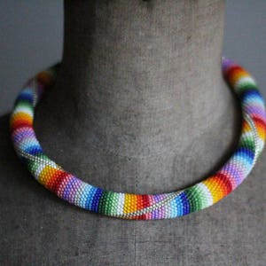 Peruvian Style Necklace, Beaded Rainbow Necklace, Chunky Rope Necklace ...