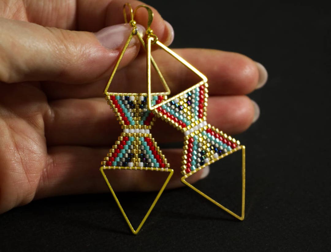 Aztec Earrings, Gold Triangle Earrings, Himmeli Style Earrings ...