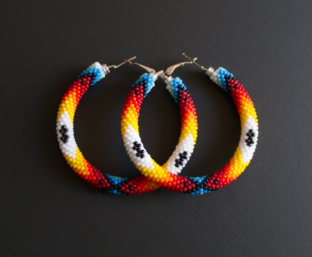 Colorful Native Style Earrings, Beaded Hoop Earrings, Native Hoop ...