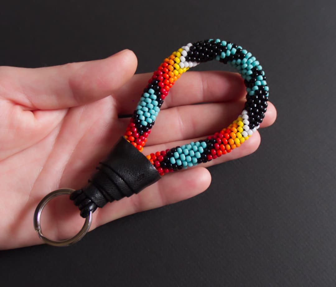 Colorful Beadwork Keychain Ethnic Style Key Fob Black - Etsy