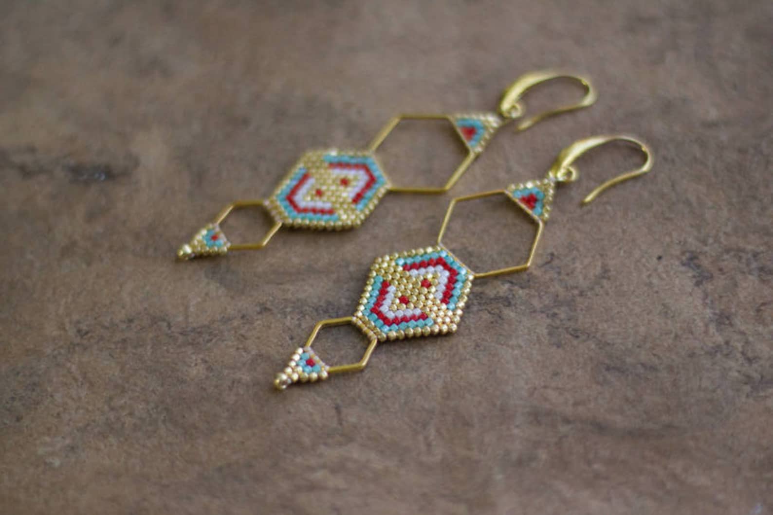 Boho Chic Earrings Ethnic Style Earrings Gold Hexagon - Etsy