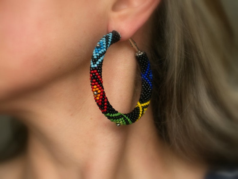Colorful African Style Earrings Colorful Zulu Inspired Hoops | Etsy