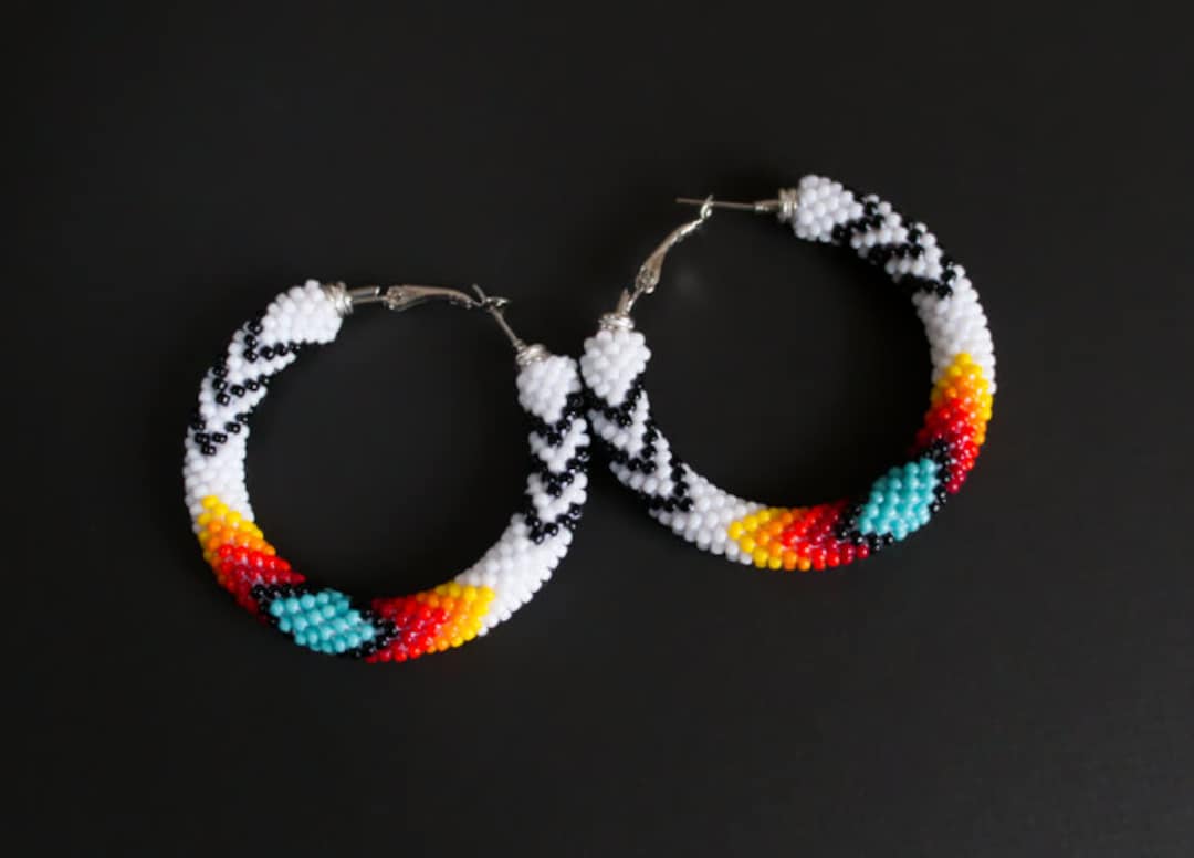 White Turquoise Native Style Hoop Earrings, Southwestern Style Earrings ...