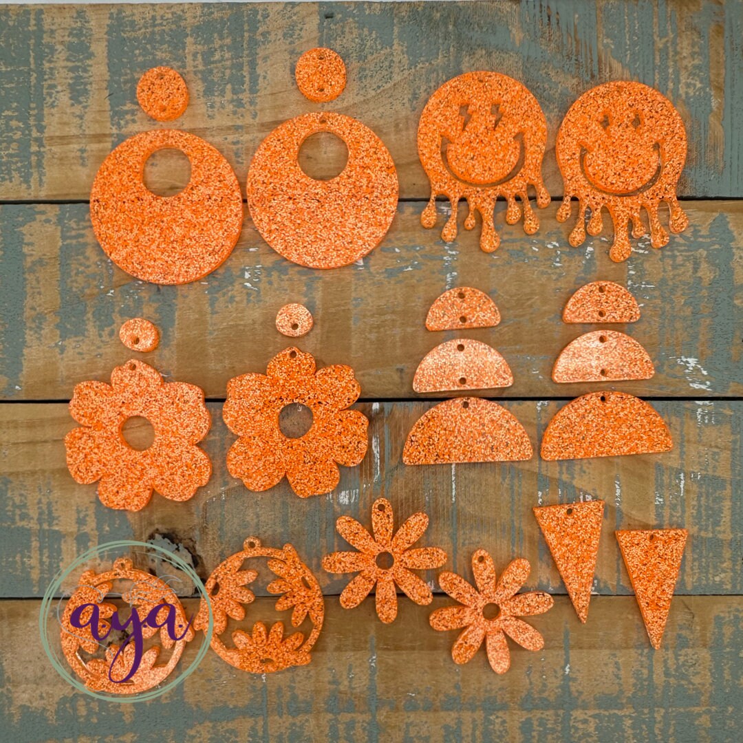 Neon Orange Glitter Acrylic Blanks, Earring Findings, Acrylic Findings ...