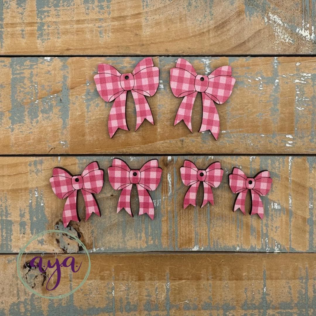 Pink Plaid Bows Dangle Blanks READ DESCRIPTION, Earring Blanks, Wood ...