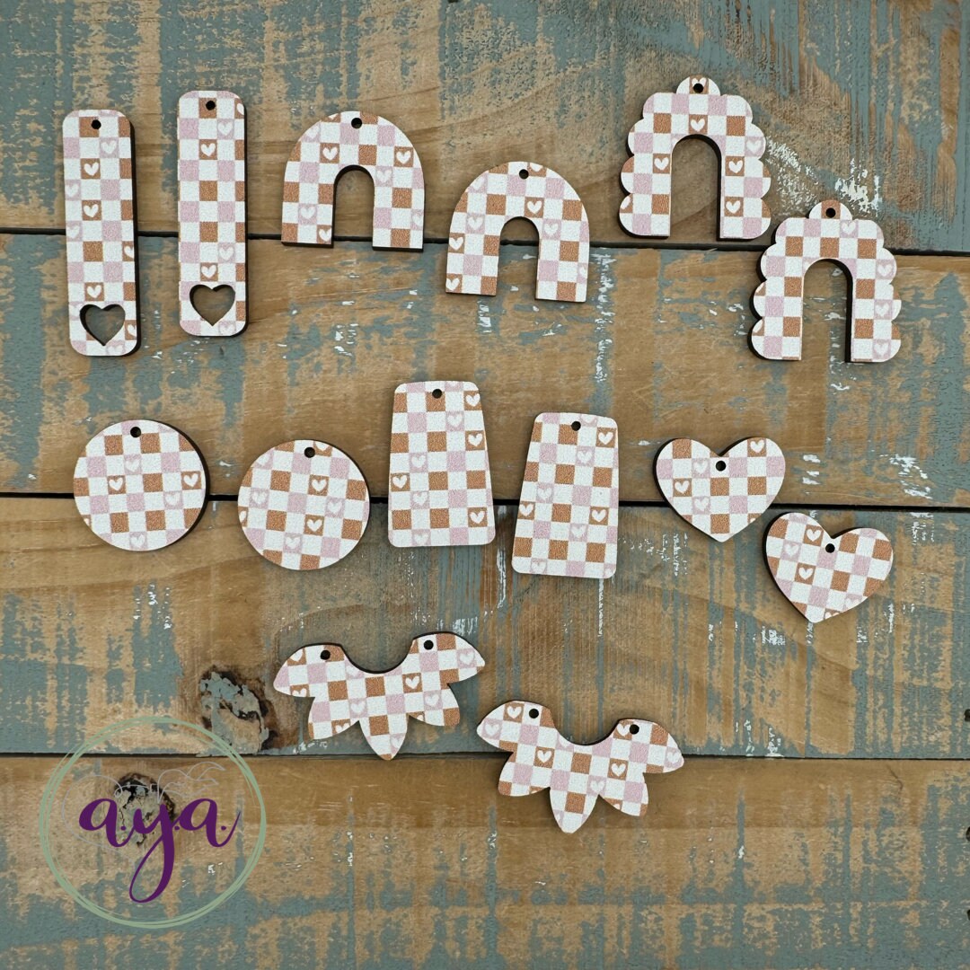 Checkerboard Hearts Print Wood Connectors, READ Description, Wood ...