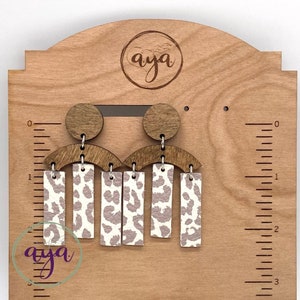 Leopard Print Genuine Leather & Wood Stud Earrings, Leather Semicircles ...
