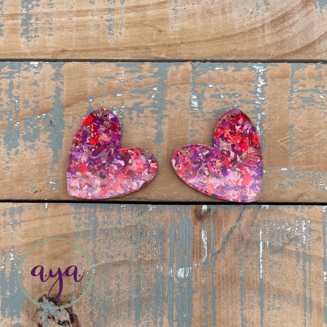 Angled Glitter Flake Heart Acrylic Blank, Acrylic Findings, Acrylic ...