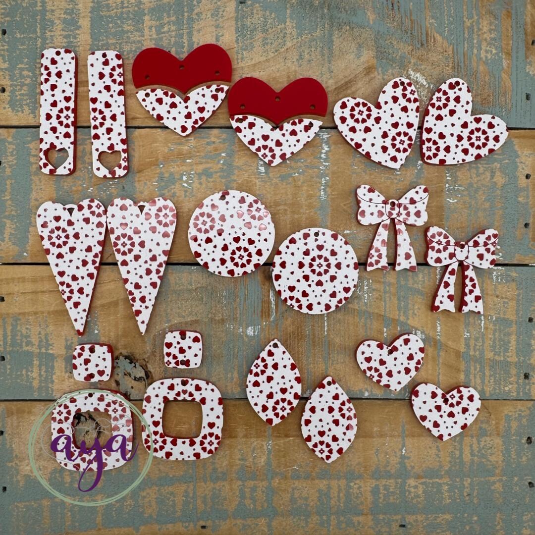 Pinwheel Hearts Print Earring Blanks, READ Description, Heart Dangles ...
