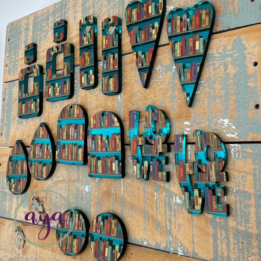 Book Lover Teal Mirror Blanks, READ Description, Bookshelf Blanks, DIY ...