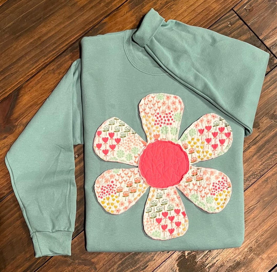 Adult Quilted Applique Sweatshirt Flower - Etsy