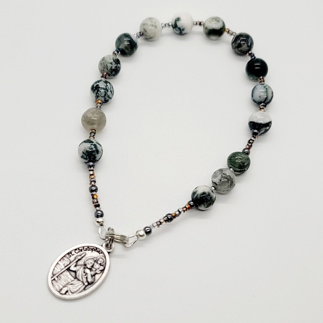 Chaplet of St. Christopher, Saint Christopher Agate Stone Bead Auto ...