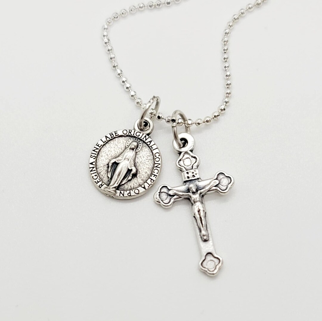 Crucifix and Miraculous Medal Catholic Gift, Necklace With Gift Box - Etsy