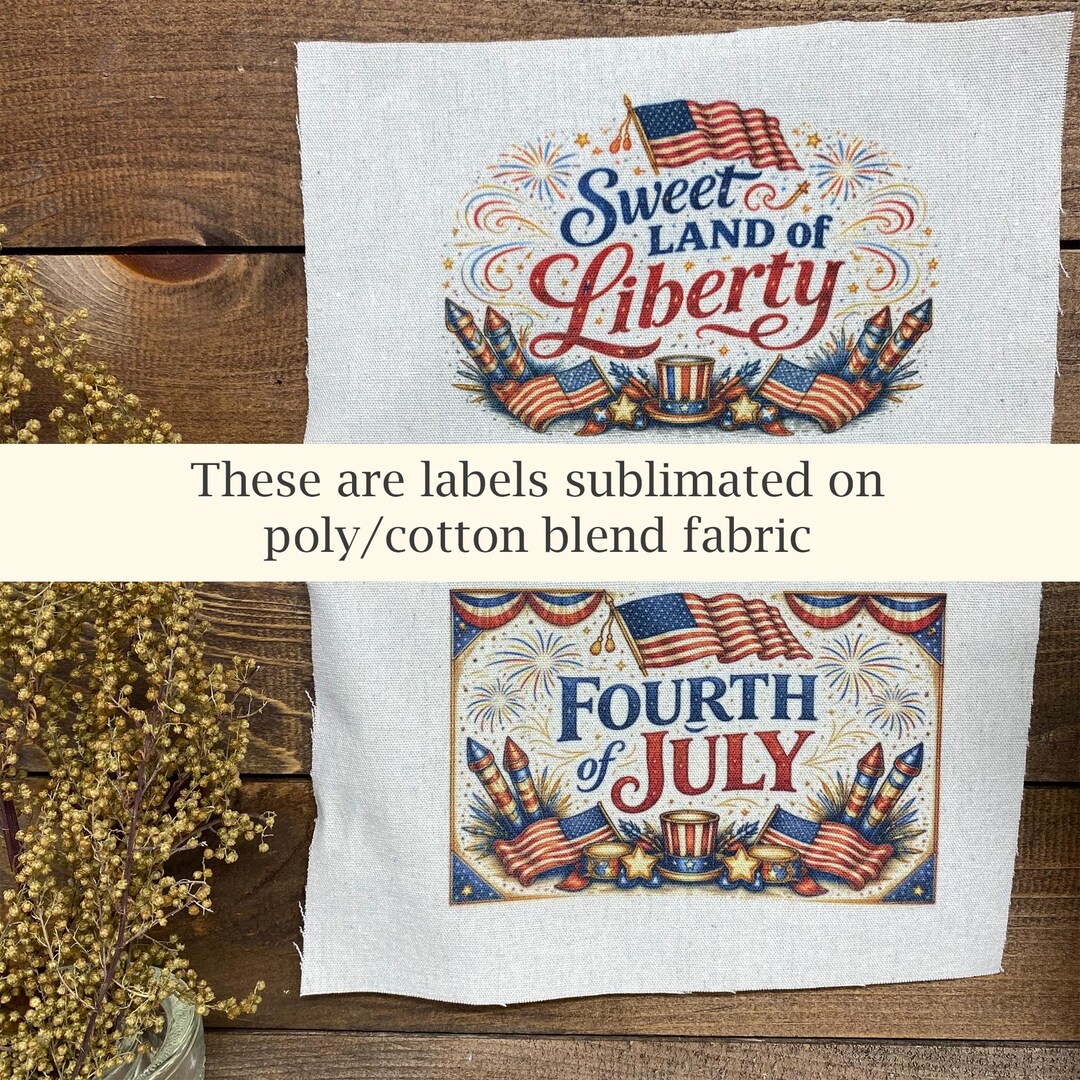 Primitive Sweet Land of Liberty Fourth of July Fabric Labels Farmhouse ...