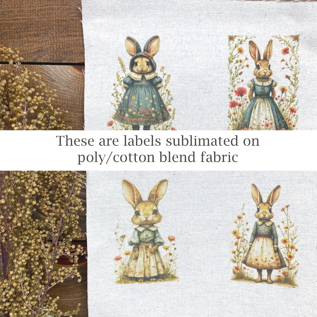 Primitive Rabbit Labels Bunny Prints Sublimated Poly Cotton Fabric ...