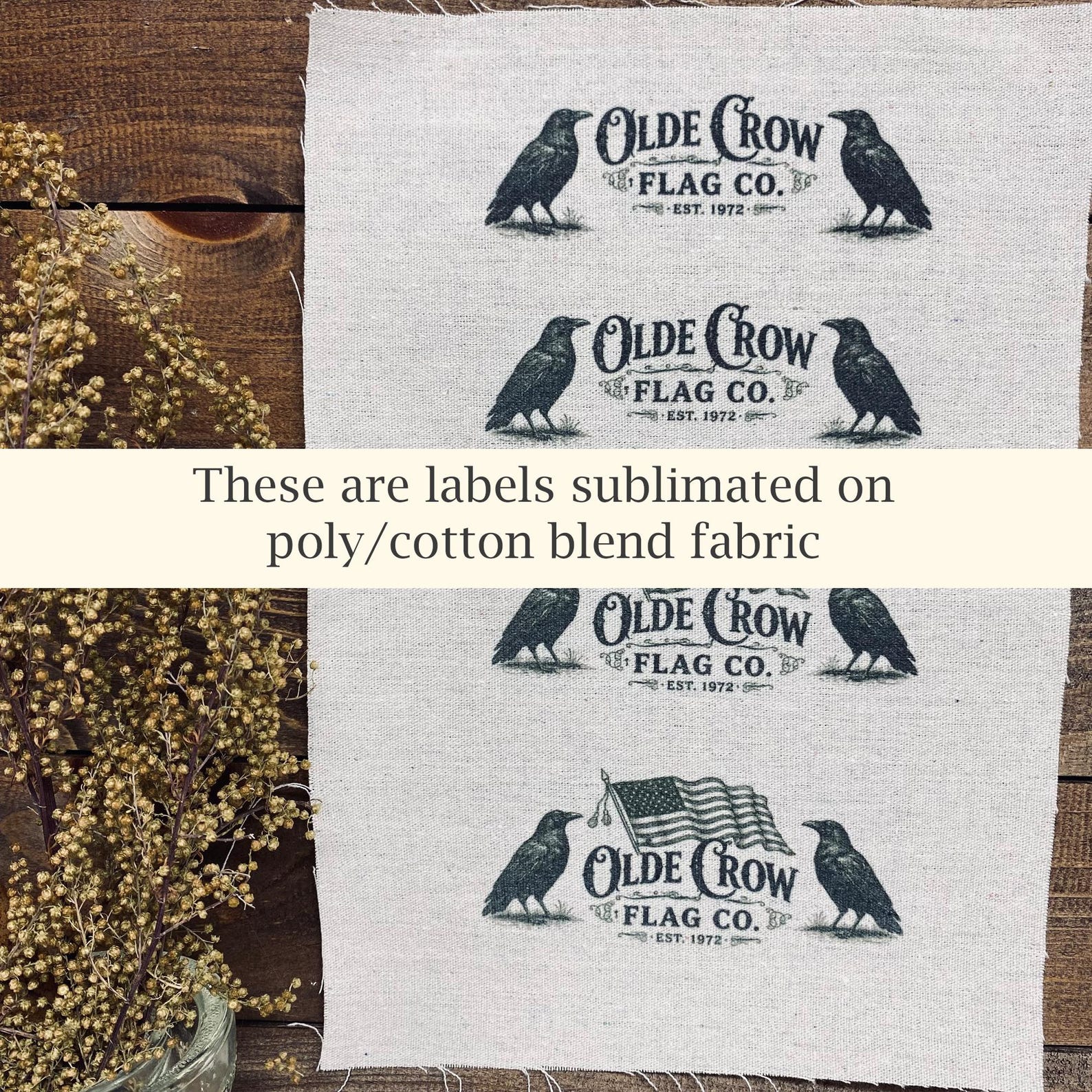 Primitive Crow Labels Prints on Fabric Everyday Vintage Sewing Crafts ...