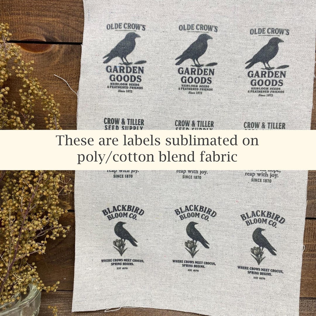 Primitive Crow Labels Prints on Fabric Everyday Vintage Sewing Crafts ...