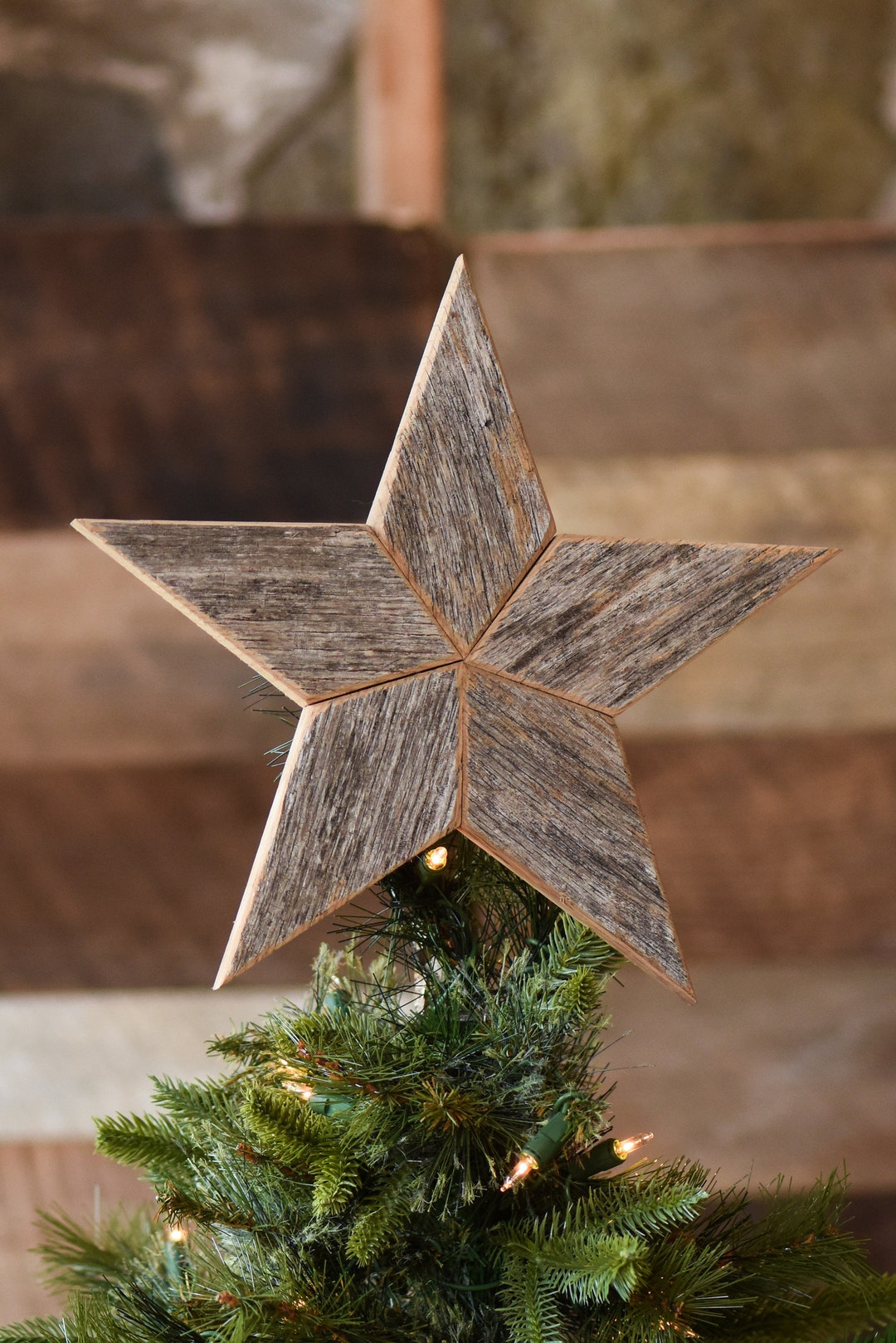 Wood Star Christmas Tree Topper Decoration 12” Star Tree Topper ...