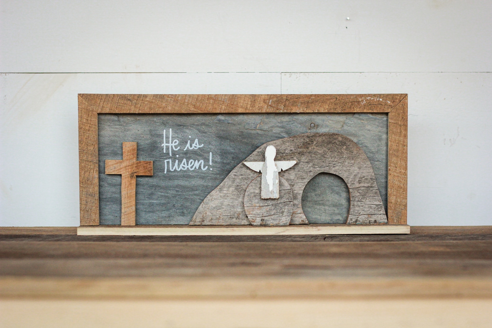 He is Risen Shelf Display Made From Barn Wood & Reclaimed Roof Slate ...