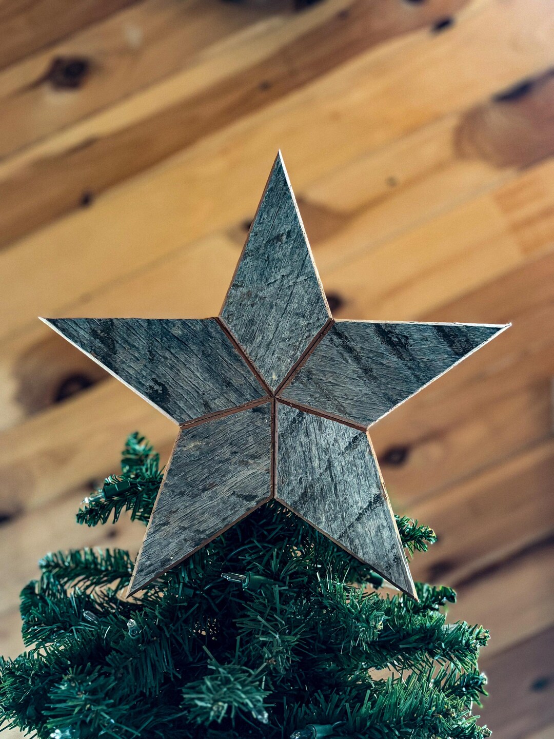 Silver Cedar Wood Star Christmas Tree Topper Decoration 12” Star Tree ...