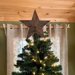 Natural Wood Star Christmas Tree Topper Decoration 12” Star Tree Topper ...