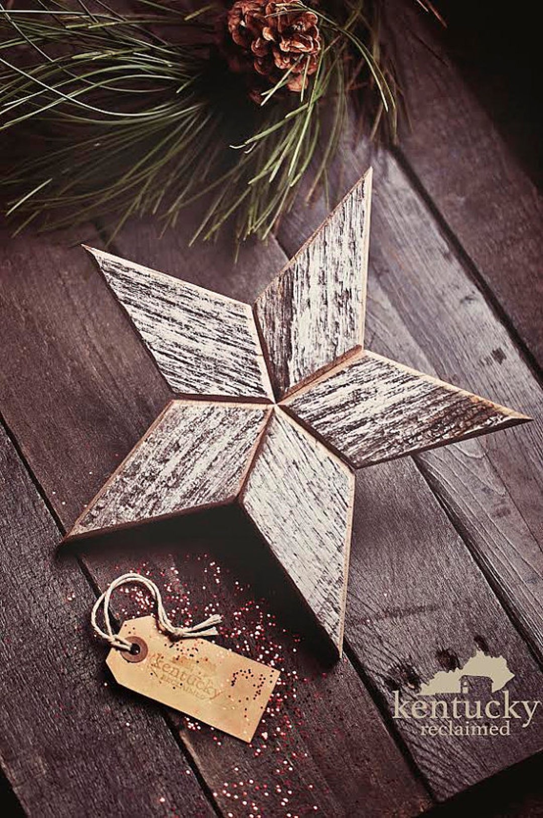 White Wood Star Christmas Tree Topper Decoration 10” Star Tree Topper ...