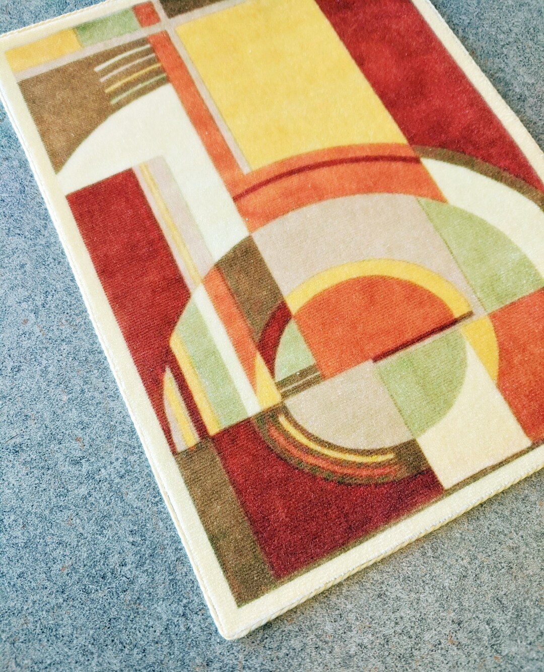 Dollhouse Rug Miniature Art Deco Carpet Velvet Circles Squares Rust ...