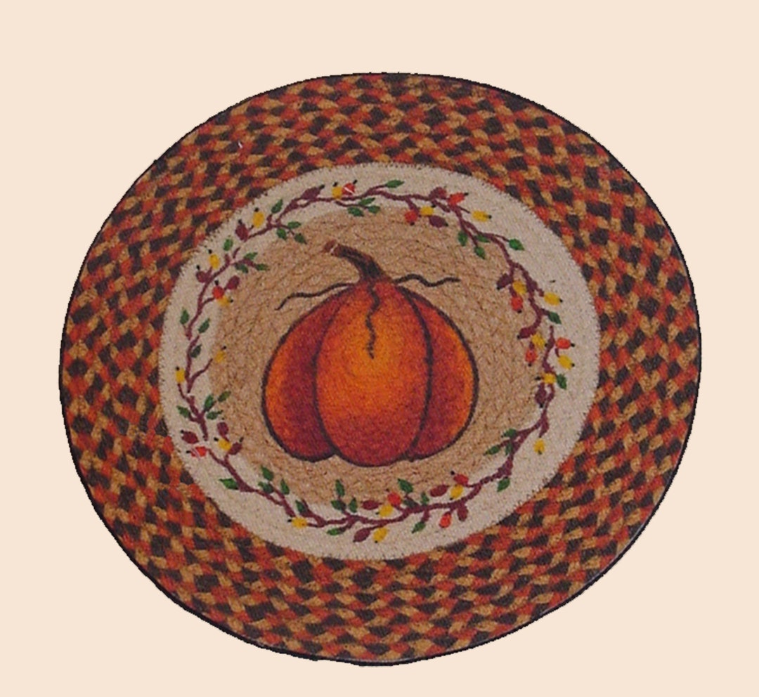 Dollhouse Miniature Rug Pumpkin and Bittersweet Faux Braided Round Area ...
