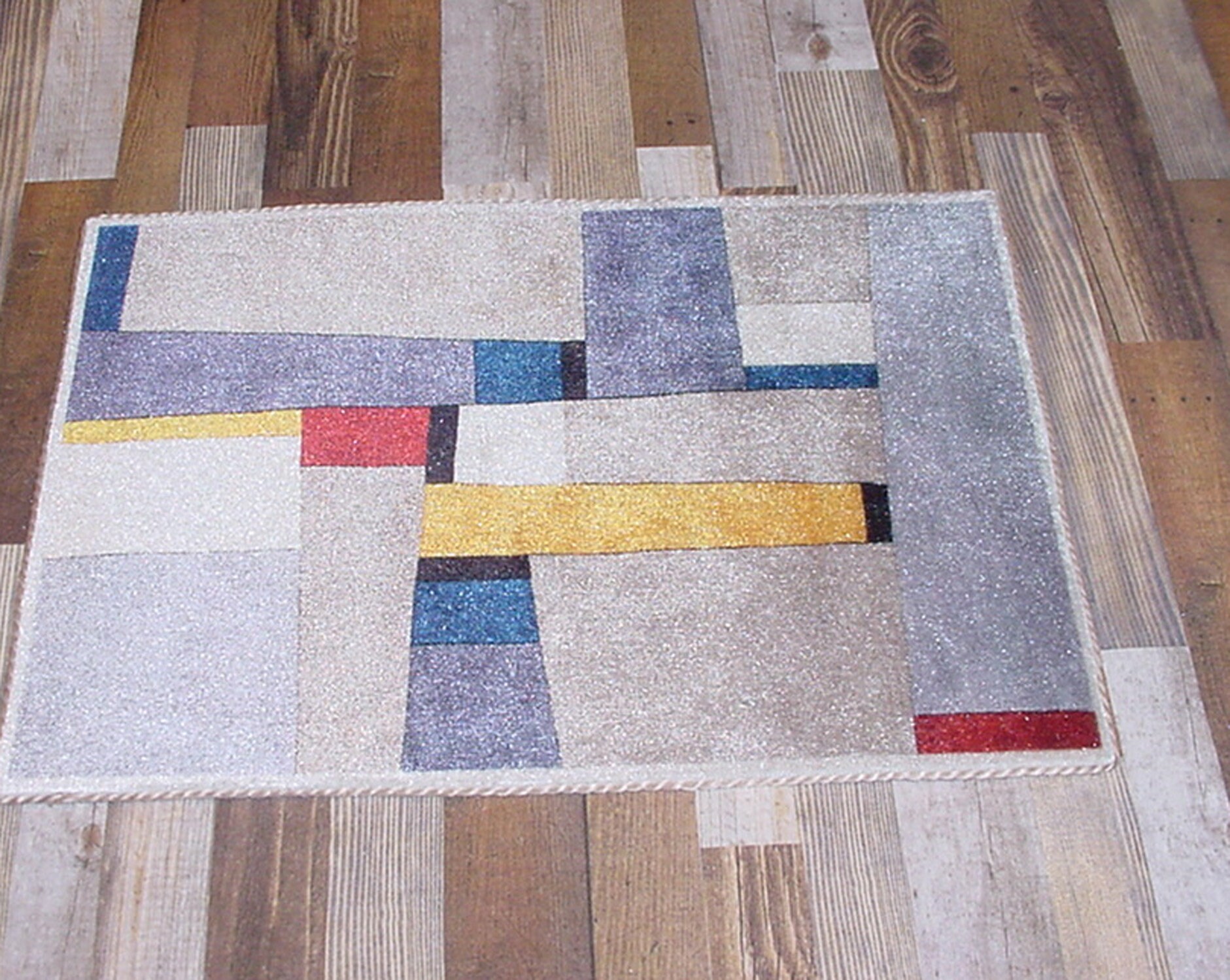 Dollhouse Miniature Rug Modern Abstract Colorblock Blue Gray Yellow Red ...