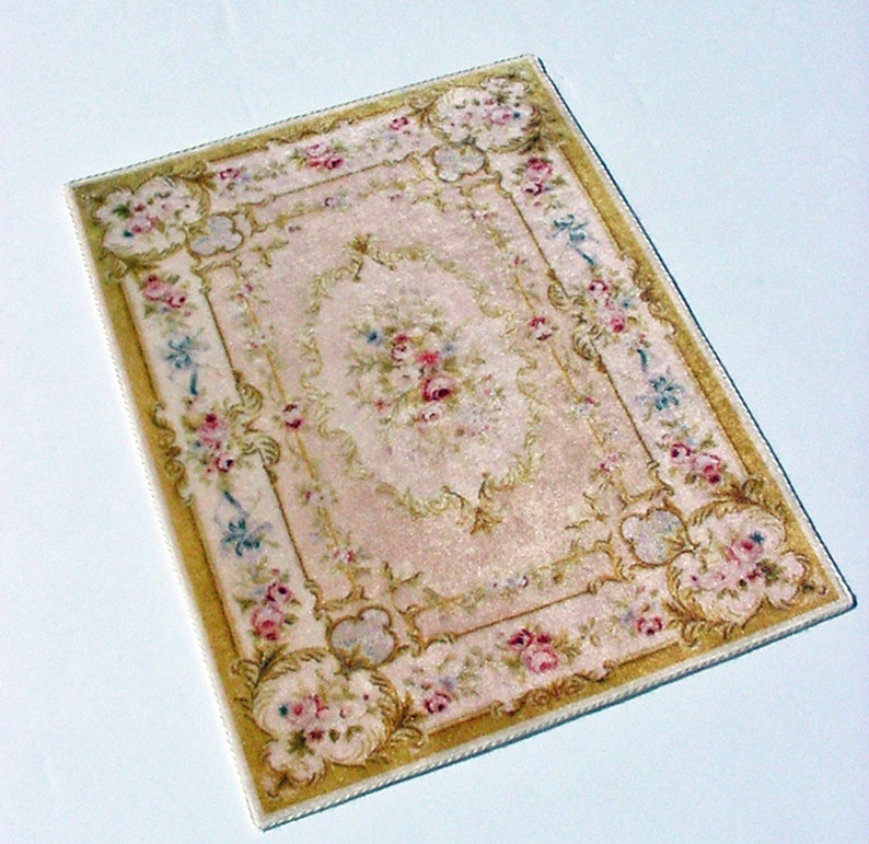 Dollhouse Rug * 1:12 Scale Aubusson Pink Gold Area Carpet PLUSH Velvet ...