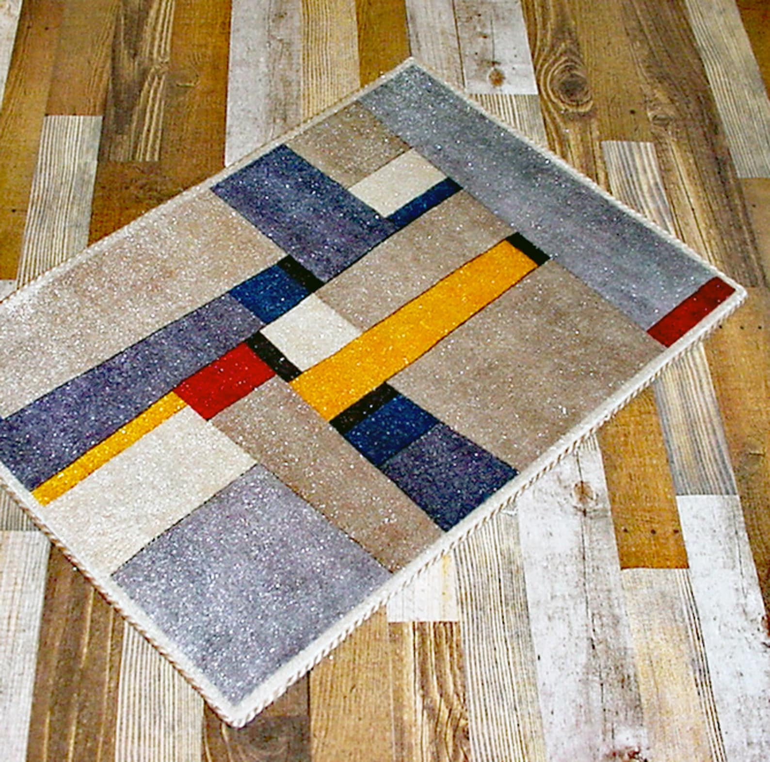 Dollhouse Miniature Rug Modern Abstract Colorblock Blue Gray Yellow Red ...