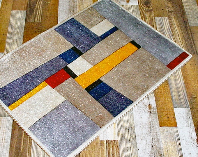 Dollhouse Miniature Rug Modern Abstract Colorblock Blue Gray Yellow Red ...