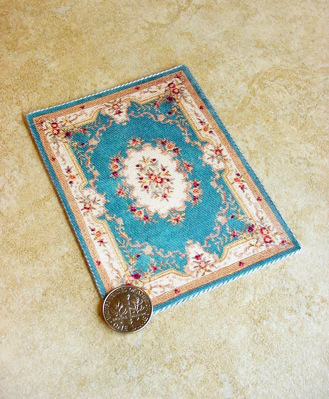 Miniature Dollhouse Rug 1:24 Scale 3 X 4" Teal Floral Aubusson - Etsy