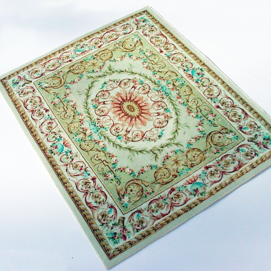 Dollhouse French Aubusson Rug Pastel Green and Pink - Etsy