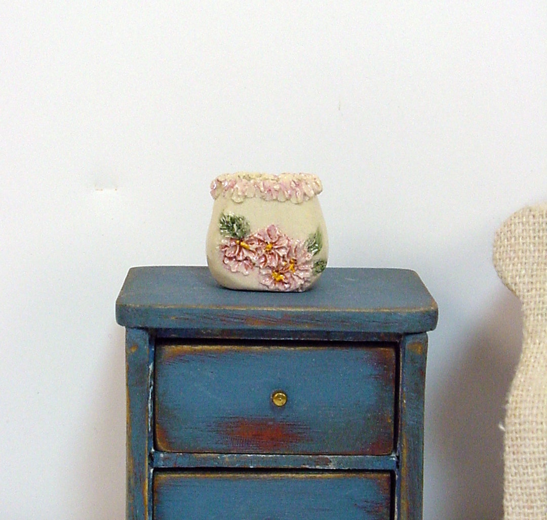 1:12 Scale Miniature Dollhouse Pottery Vase With Rustic Flowers Artisan ...