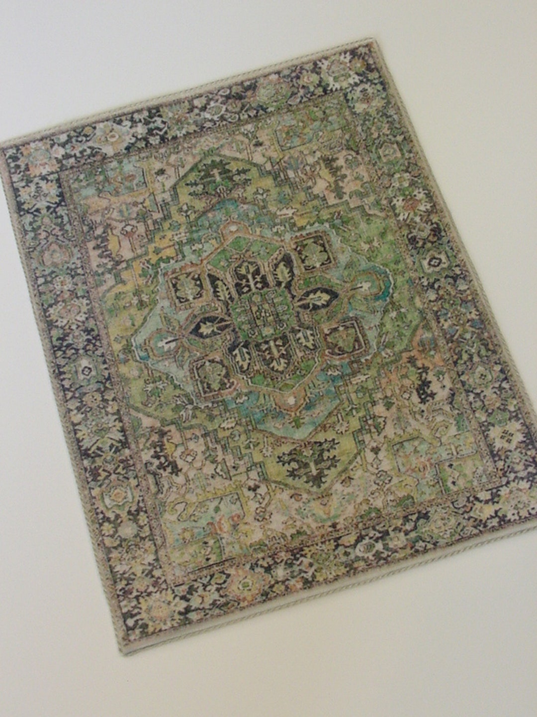 Dollhouse Miniature Rug Greens Distressed 1:6 and 1 12 Scale Medallion ...