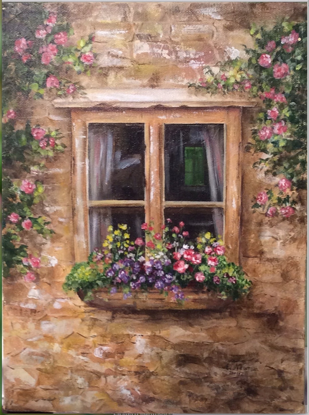 Beautiful Original Acrylic Artwork ttage Window Painting Hand Painted on Gallery Wrap Canvas Etsy UK