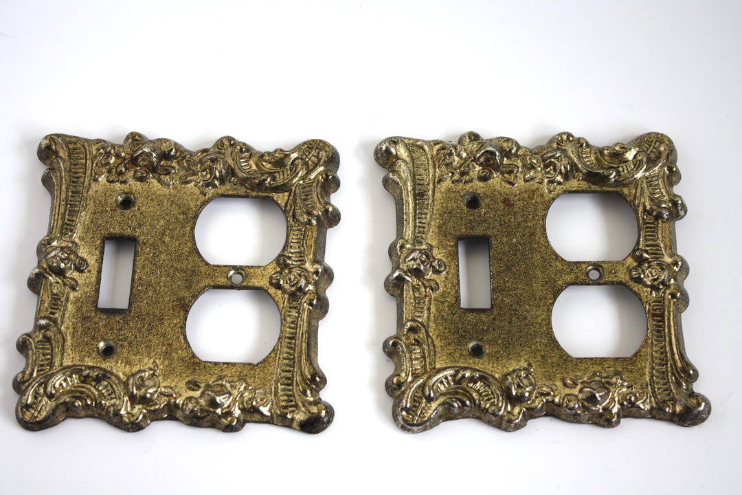 Set of 2 Vintage Outlet Covers Light Switchplate Warm Metal Ornate ...