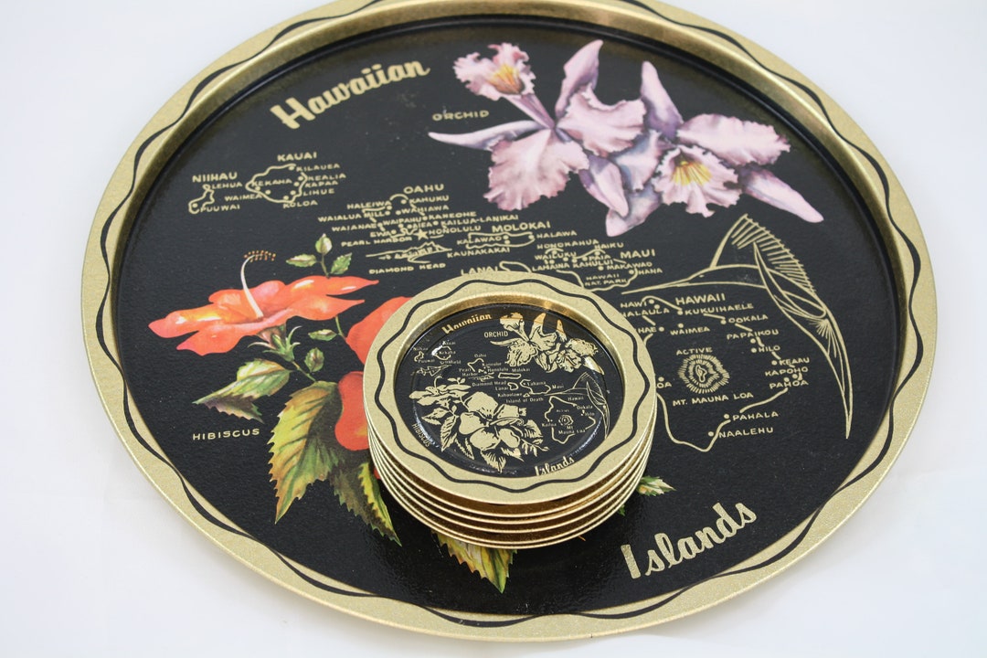 Vintage Hawaiian Islands Tray and Coaster Set Tropical TIKI Bar - Etsy