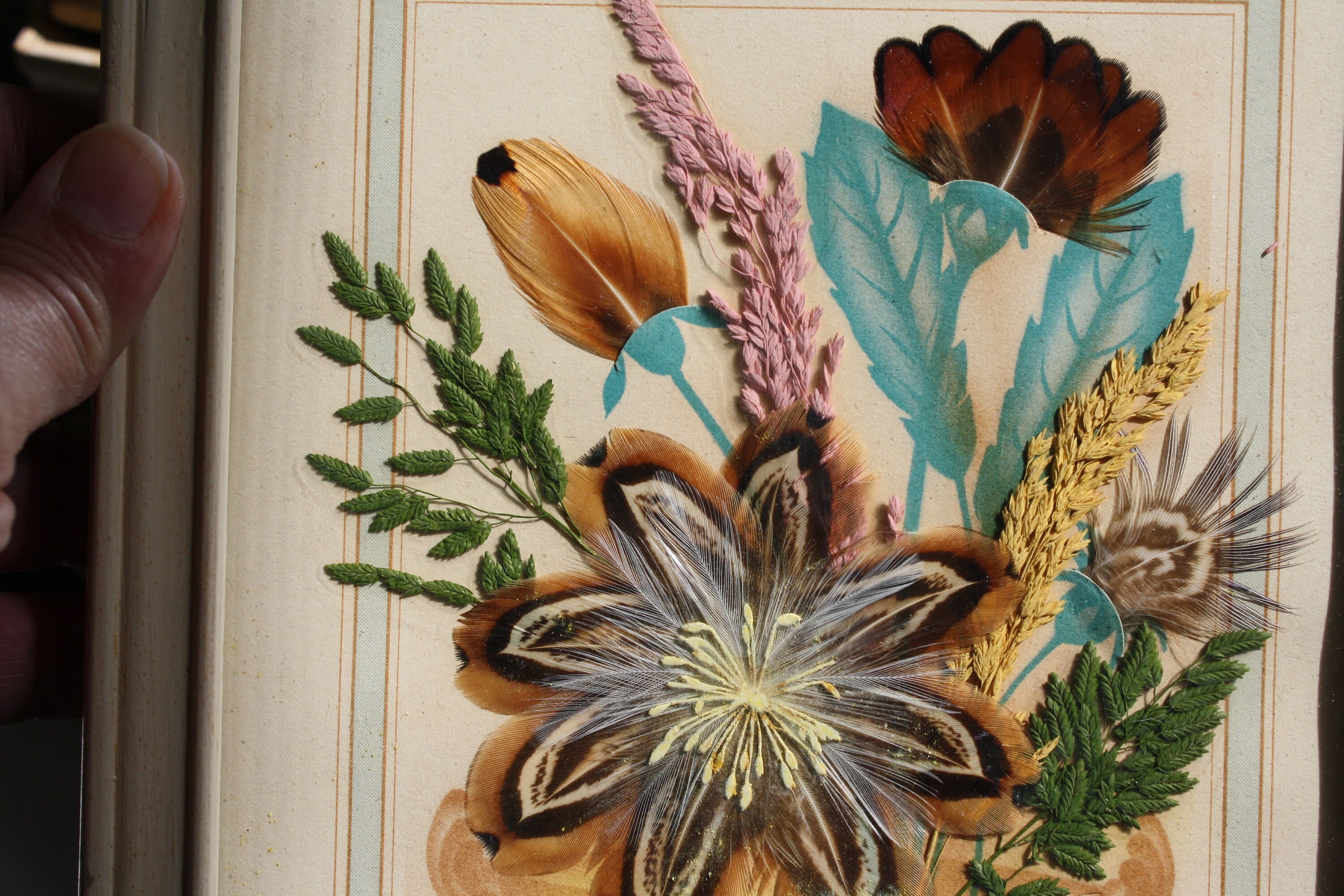 Vintage Ida Bisek Prokop Art Set of 2 Mixed Media Flowers Feathers - Etsy