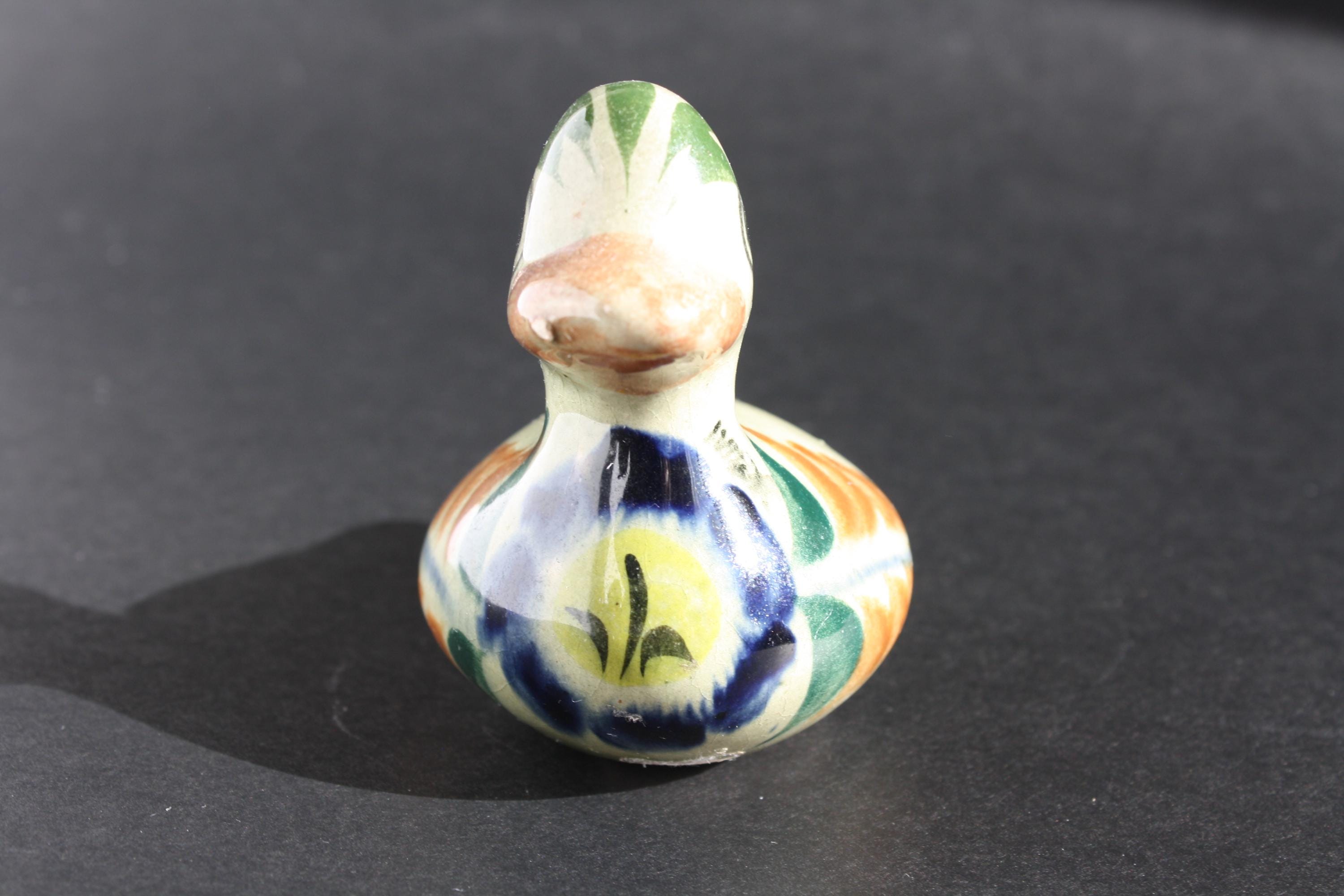 Super Cute Vintage Mexican Pottery Duck Tonala Hand Painted Small Baby ...