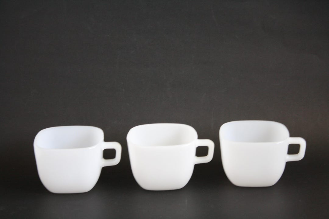 Vintage Glasbake Mugs (set of 3) - 1950s White Square Coffee Cups - Etsy