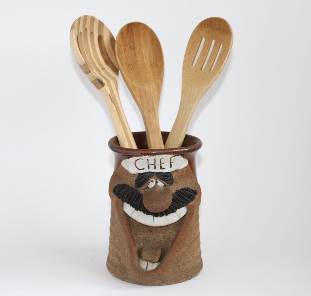 Vintage Funny Face Pottery Utensil Holder Chef Mark Hines Silly Face ...