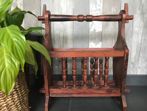 Vintage Wooden Newspaper Holder Wooden Magazine Rack Dark | Etsy