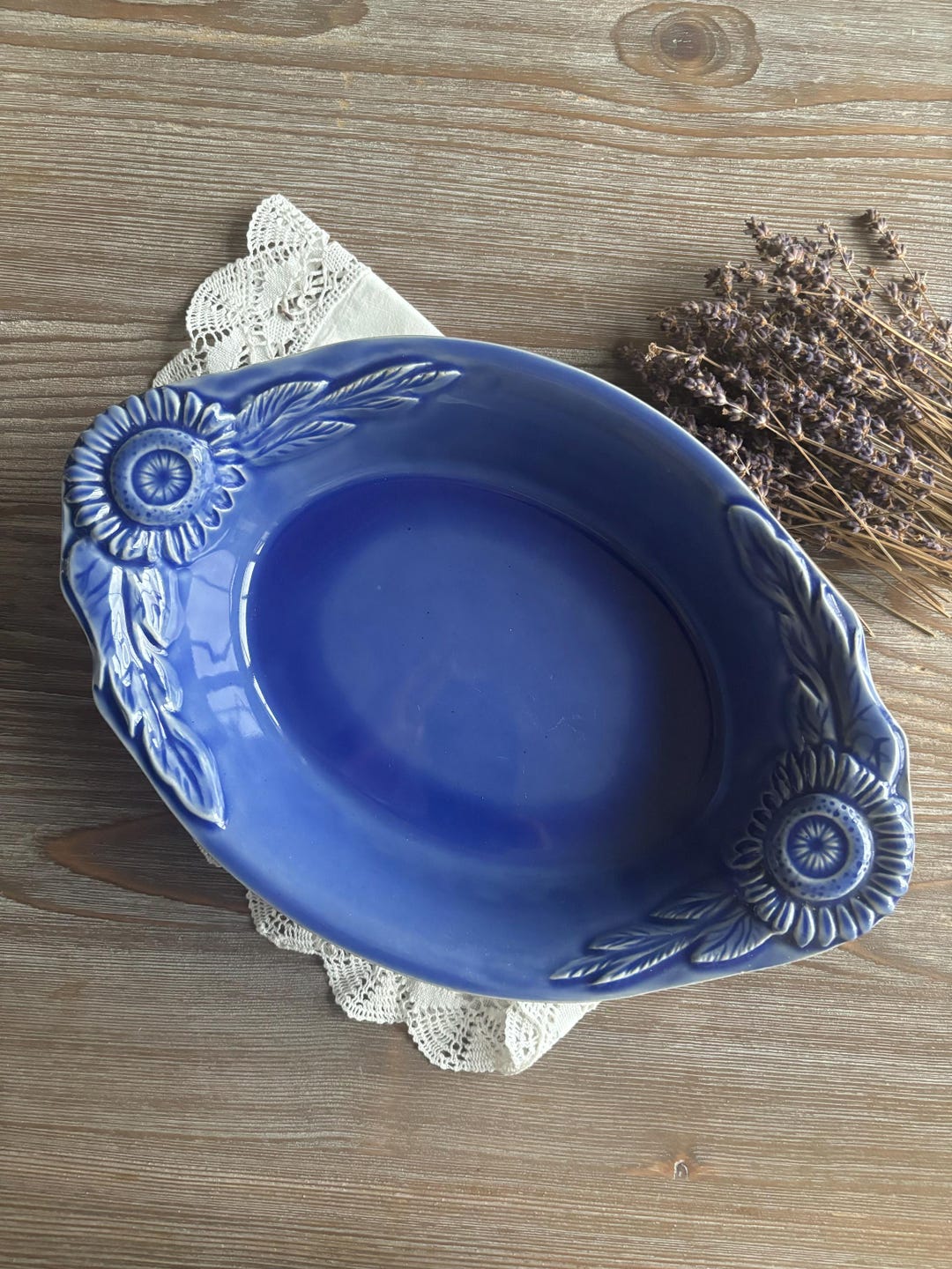 Vintage Oval Serving Plate, Appolia Fabrique En Bretagne, Dark Blue ...