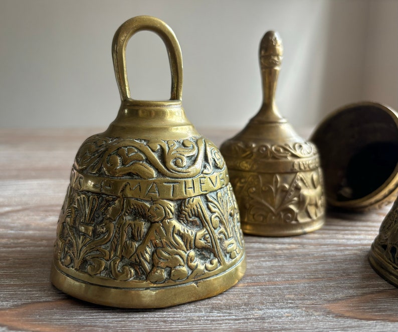 Antique Solid Brass Table Bell, Heavy Bronze Hand Bell, Retro Victorian ...